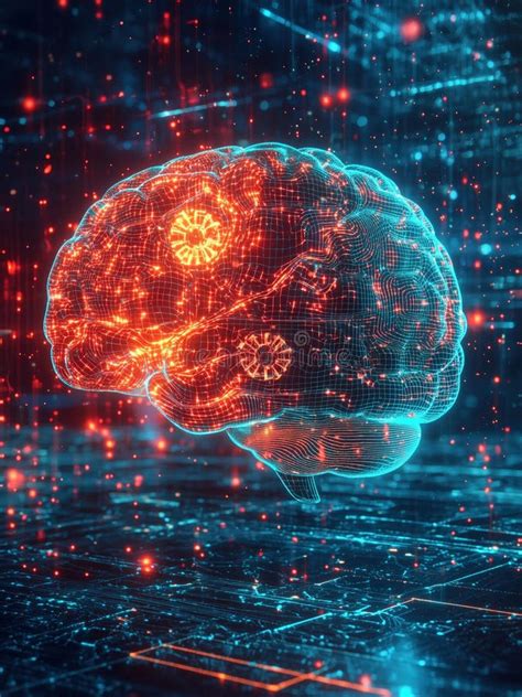 Futuristic Digital Brain Visualization with Glowing Circuitry and Neural Connections Stock ...
