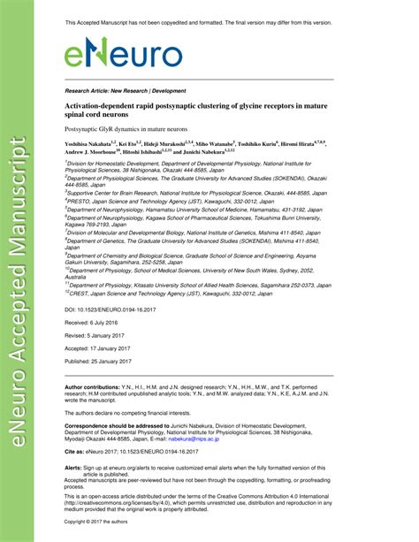 Pdf Activation Dependent Rapid Postsynaptic Clustering Of Glycine