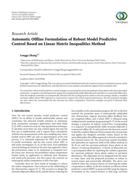 Pdf Automatic Offline Formulation Of Robust Model Predictive Control