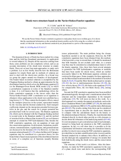 Pdf Shock Wave Structure Based On The Navier Stokes Fourier Equations