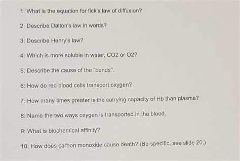 1 What Is The Equation For Ficks Law Of Diffusion 2 Describe Dalton