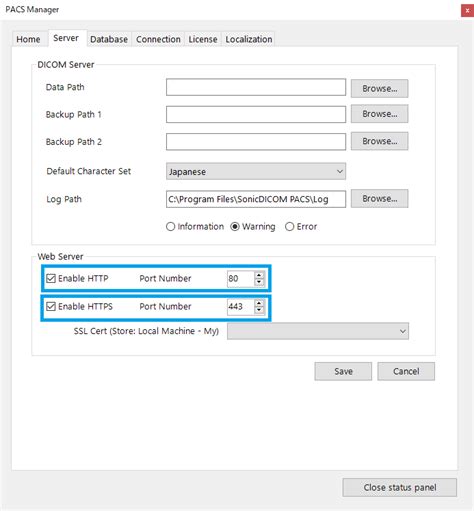 Set Web Server Port Sonicdicom