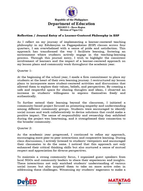 Reflection Journal Entry In Esp 2 Pdf