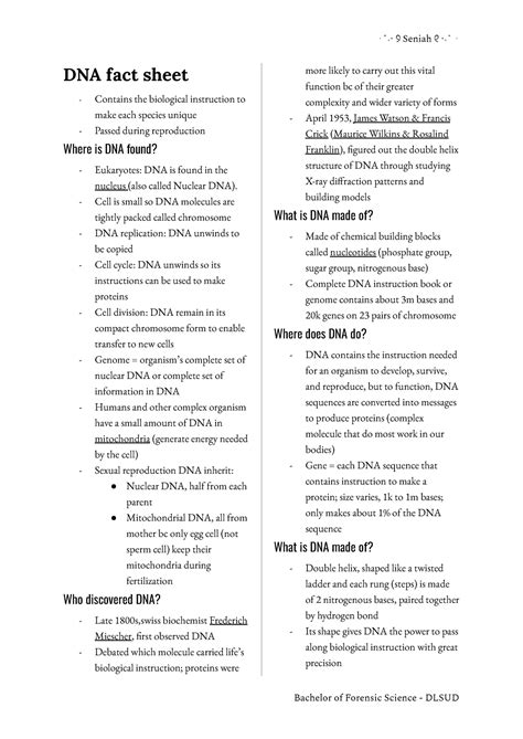 DNA Analysis And Profiling Midterms DNA Fact Sheet History And