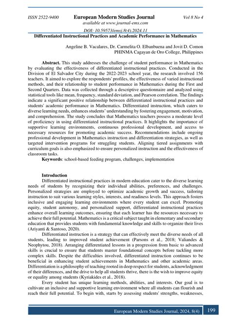 Pdf Differentiated Instructional Practices And Academic Performance