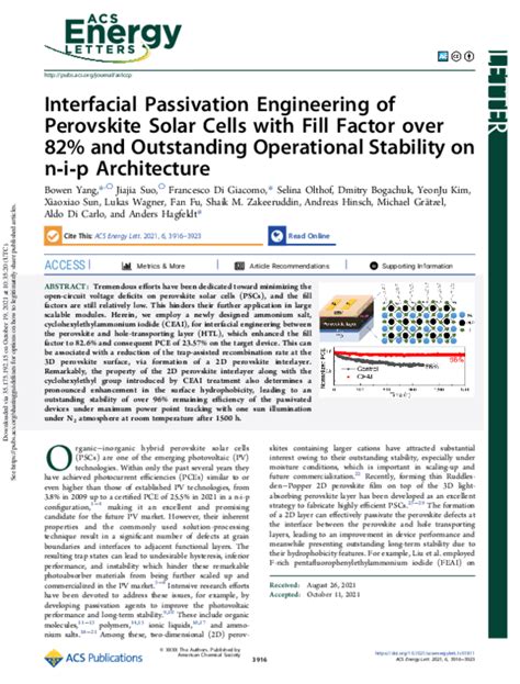 Pdf Interfacial Passivation Engineering Of Perovskite Solar Cells
