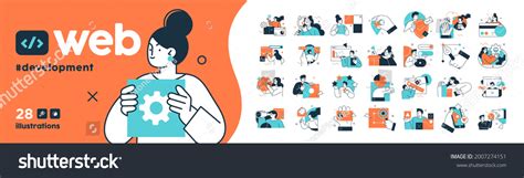 Programming Illustration Set Different Characters Working Stock Vector