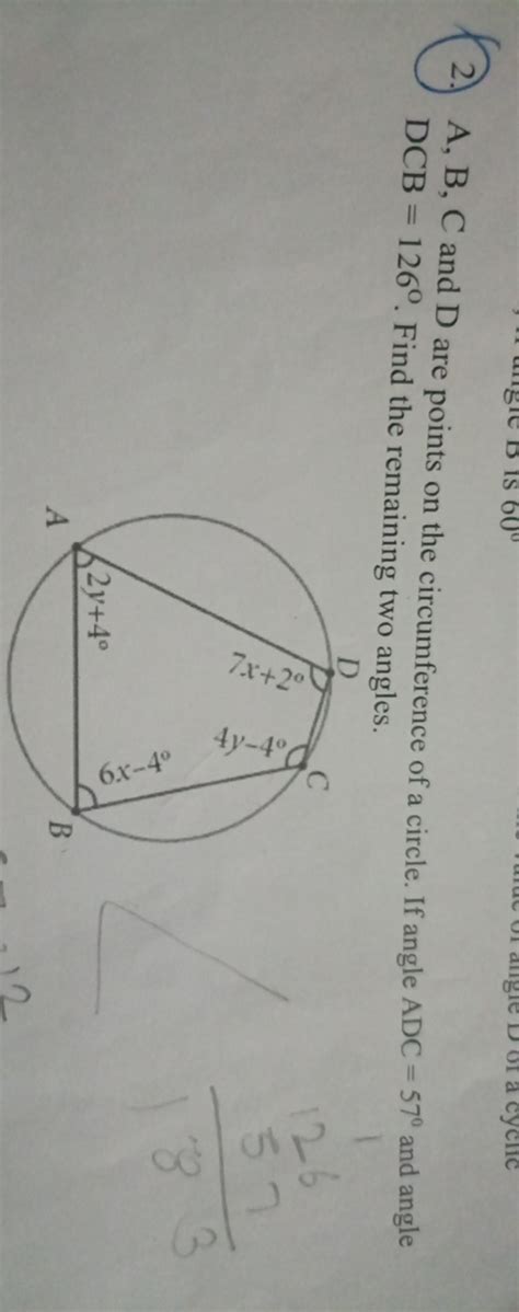 2 a b c and d are points on the circumference of a circle if angle adc