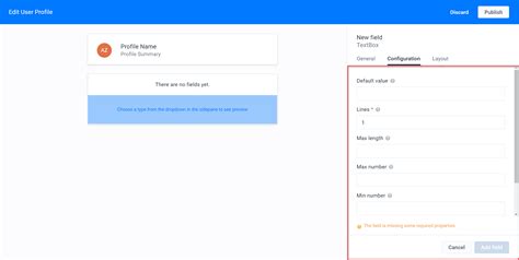 configuration of form fields in the user profile knowledge base