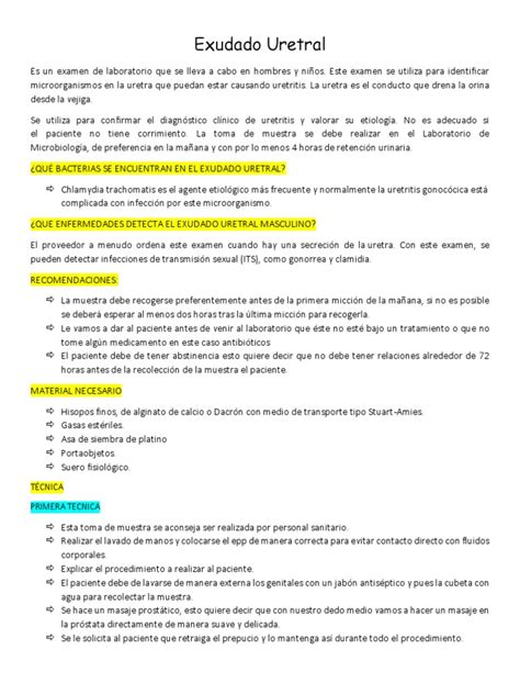 Procedimiento De Exudado Uretral Masculino Pdf Medicina