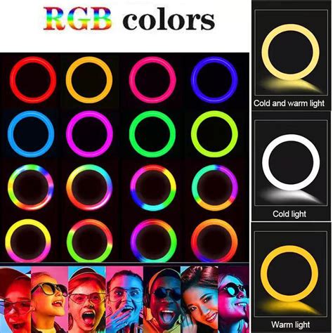 비디오 조명 조도 조절이 가능한 Rgb 셀카 Led 링 조명 삼각대 스탠드 Usb 링 램프 틱톡 유튜브용 대형 사진 림 조명