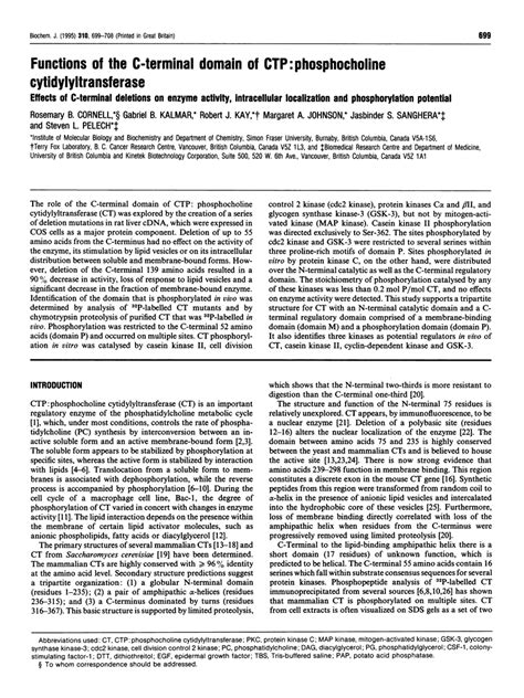 Functions Of The C Terminal Domain Of Ctp Phosphocholine Cytidylyltransferase Effects Of C