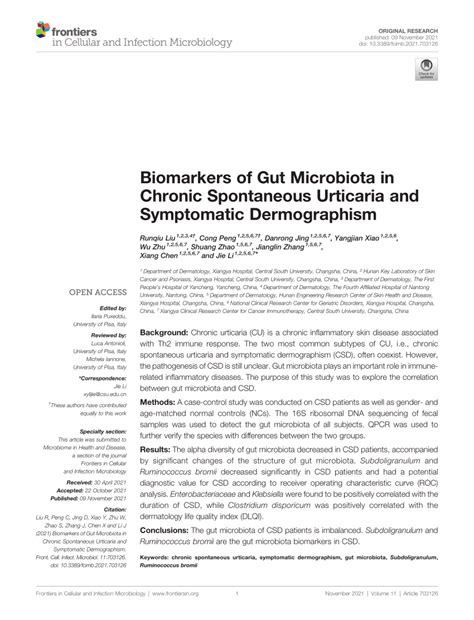 Pdf Biomarkers Of Gut Microbiota In Chronic Spontaneous Urticaria And