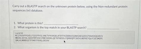 Solved Carry Out A BLASTP Search On The Unknown Protein Chegg