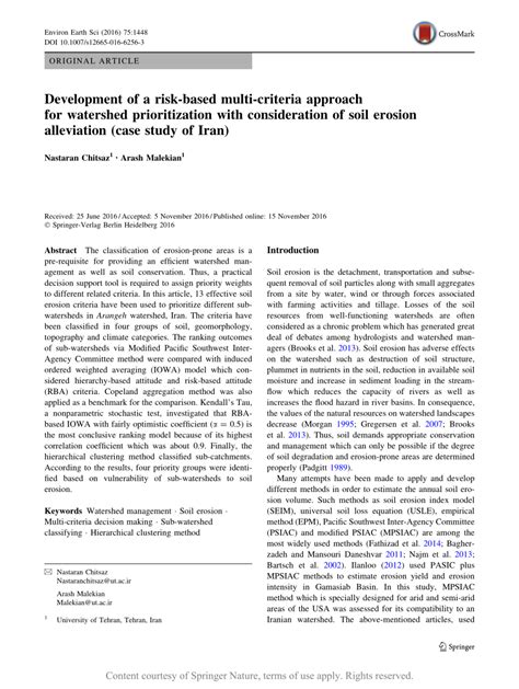 Development Of A Risk Based Multi Criteria Approach For Watershed