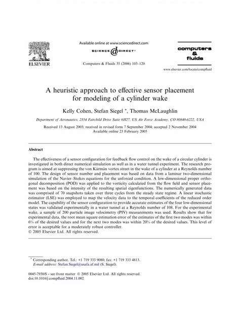 Pdf A Heuristic Approach To Effective Sensor Placement For Modeling Of A Cylinder Wake