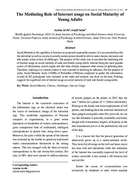 Pdf The Mediating Role Of Internet Usage On Social Maturity Of Young Adults