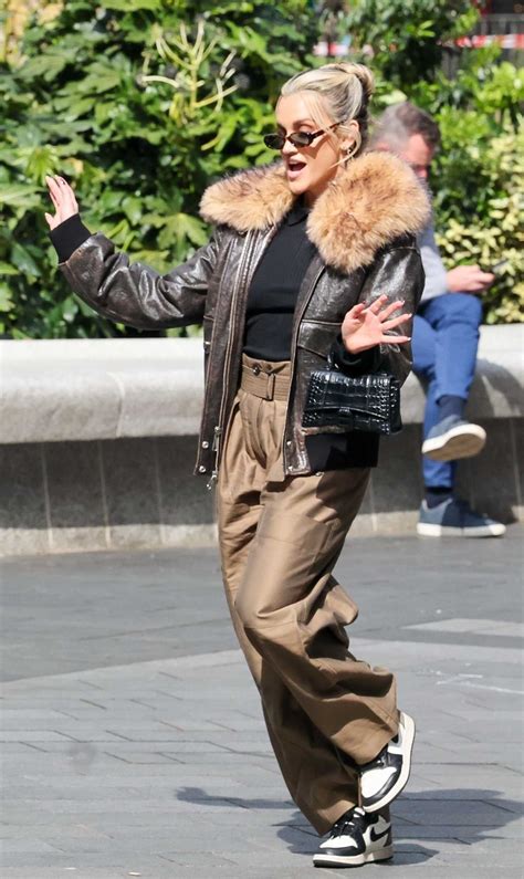 Ashley Roberts In A Brown Leather Jacket Films Tik Tok Videos In London