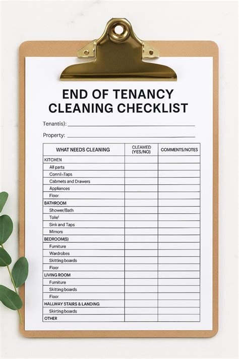 End Of Tenancy Cleaning Checklist Printable Property Cleanliness Form
