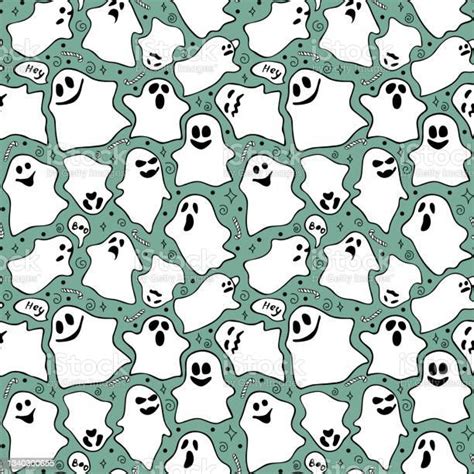 파란색 배경에 다른 유령과 원활한 패턴 다른 얼굴 표정귀여운 유령 할로윈 해피 홀리데이 벡터 일러스트레이션 0명에 대한 스톡 벡터 아트 및 기타 이미지 Istock