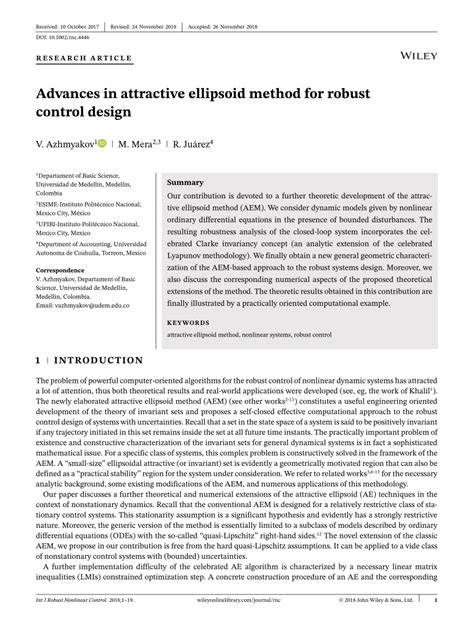 Pdf Advances In Attractive Ellipsoid Method For Robust Control Design