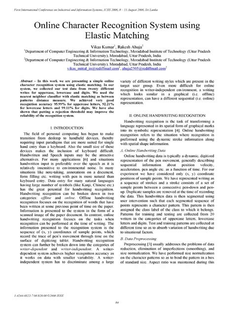 Online Handwriting Recognition System Using Elastic Matching Pdf Online And Offline Computing