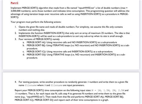 Solved Part C Implement Merge Sort Algorithm That Reads