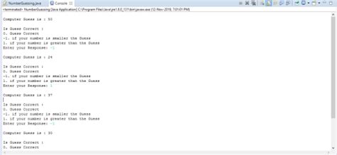 write a java program that implements the number guessing game where the