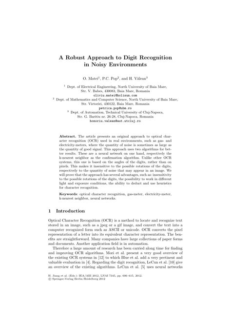 Pdf A Robust Approach To Digit Recognition In Noisy Environments