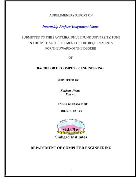 Internship Report Format A Prelimenery Report On Internship Projectassignment Name Submitted