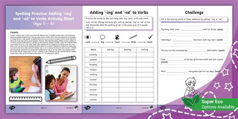 Year 1 Spelling Practice Adding Ing And Ed To Verbs Homework Worksheet