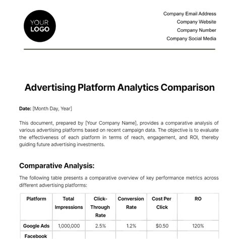 Free Advertising Platform Analytics Comparison Template To Edit Online