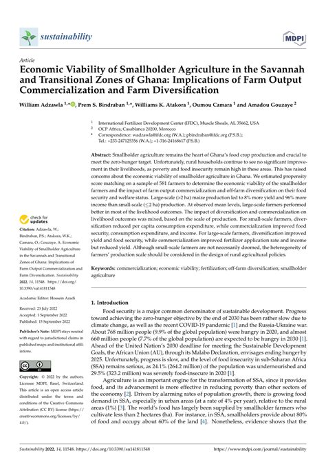 Pdf Economic Viability Of Smallholder Agriculture In The Savannah And