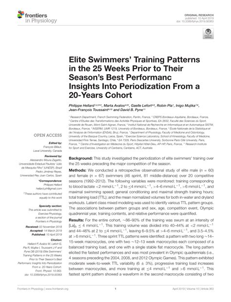 Pdf Elite Swimmers Training Patterns In The 25 Weeks Prior To Their