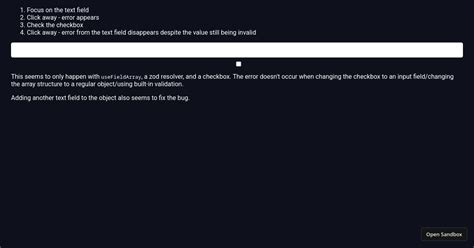 Usefieldarray Checkbox Clears Error Codesandbox