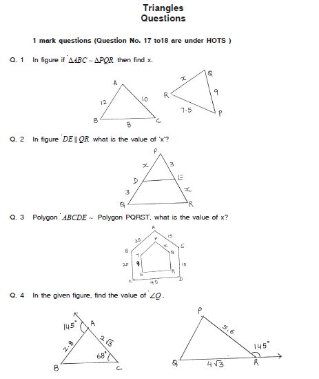 Cbse Class 10 Maths Hots Similar Triangles