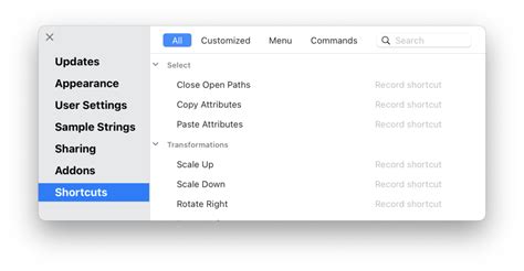 Shortcuts — Glyphs Handbook