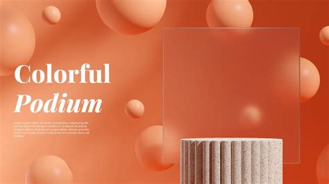 Подиум с рисунком терраццо в ландшафтном поплавке оранжевый шар матовое