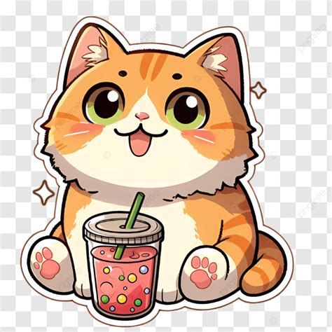 귀여운 만화 고양이가 술을 마시고 있어요 스티커 고양이 주방 만화 Png 일러스트 및 이미지 에 대한 무료 다운로드 Pngtree