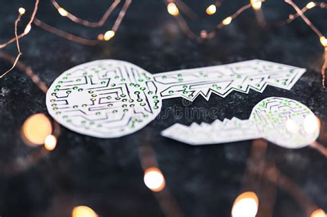 big and small encryption key icon made of circuits and led lights on
