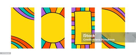 히피 스타일의 그루비한 사이키델릭 프레임 손으로 그린 복고풍 테두리입니다 펑키 텍스트 상자 배경입니다 팝 빈티지 그루비 사각형 프레임입니다 벡터 일러스트 레이 션입니다 소셜