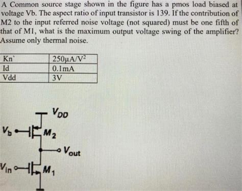 Solved A Common Source Stage Shown In The Figure Has A Pmos Chegg Com