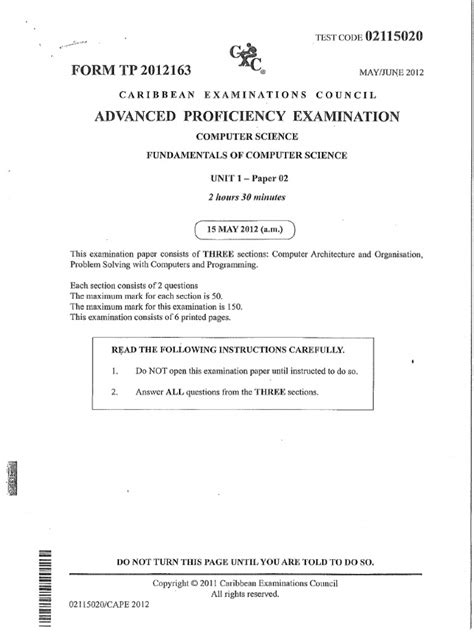 Cape Computer Science Unit 1 2012 Past Paper Pdf