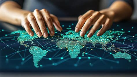 Global Network Hands Interact Digital Map Office Background Connection Concept Stock