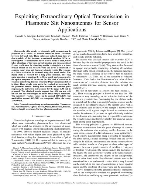 Pdf Exploiting Extraordinary Optical Transmission In Plasmonic Slit