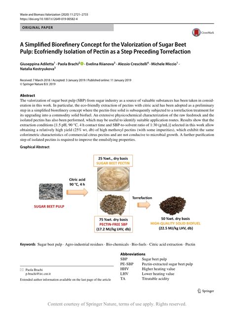 A Simplified Biorefinery Concept For The Valorization Of Sugar Beet Pulp Ecofriendly Isolation