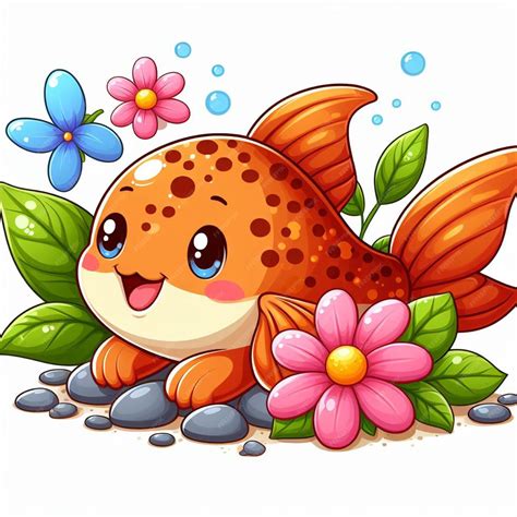 귀여운 새우 물고기 터 만화 일러스트레이션 프리미엄 벡터