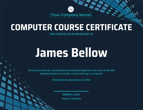 Computer Course Certificate Template Free Download At Joseph Avent Blog