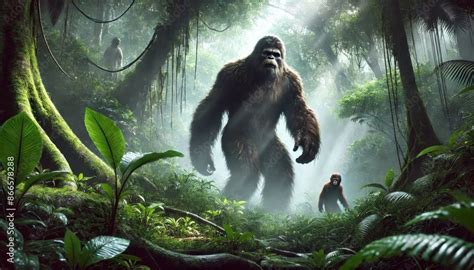 Bigfoot In The Forest Hairy Monster Mysterious Sasquatch Silhouette In