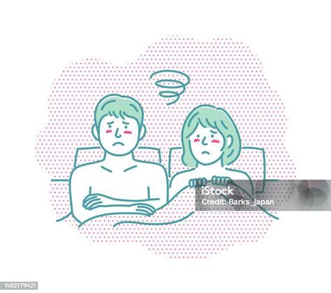 침대 에있는 젊은 부부의 벡터 일러스트 레이 션 우울증 실망 관능에 대한 스톡 벡터 아트 및 기타 이미지 관능 문제 2명 Istock
